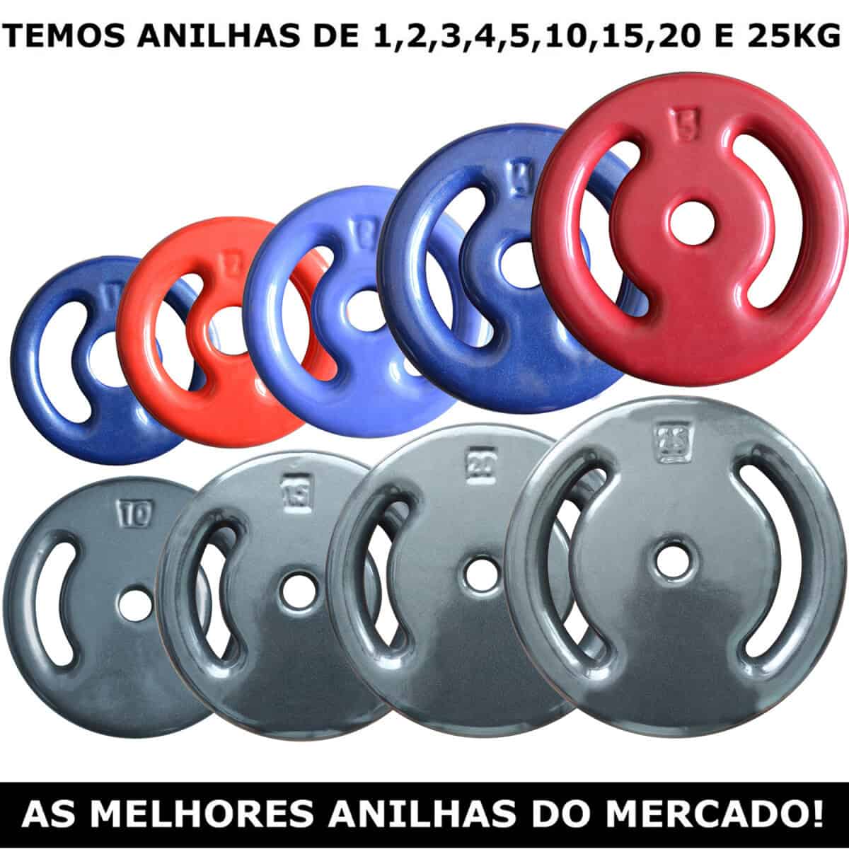 Kit 80kg Anilhas EMBORRACHADAS + Barra De 1,80cm E 2de40cm Maciças ...